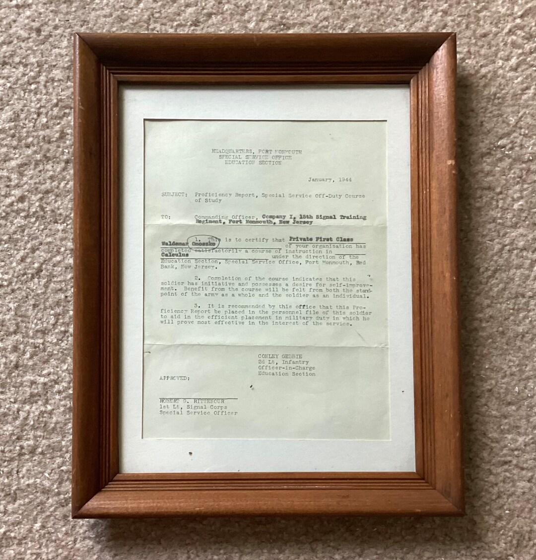 1944 US Army Letter, HQ Fort Monmouth Special Service Office Education ...