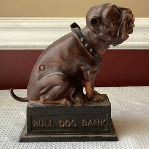 Vintage Cast Iron Bull Dog Coin Bank, First National Bank of Miami, 7.5 ...