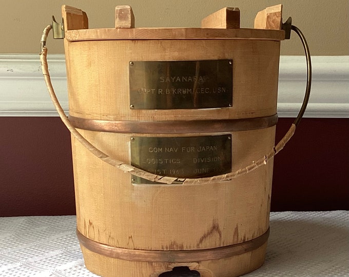 Vintage US Navy Memorabilia, Japanese Hand Carved Wooden Bucket - Etsy
