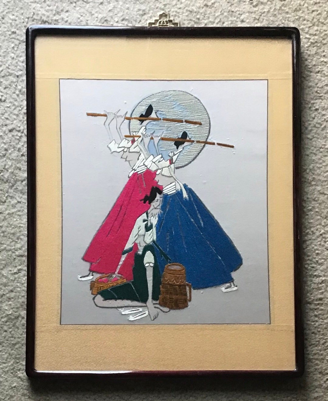 Vintage Chinese Needlepoint Art of Ladies Playing Flute & Drums ...