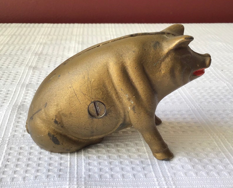 Vintage Cast Iron Pig Coin Bank/ Piggy Bank | Etsy