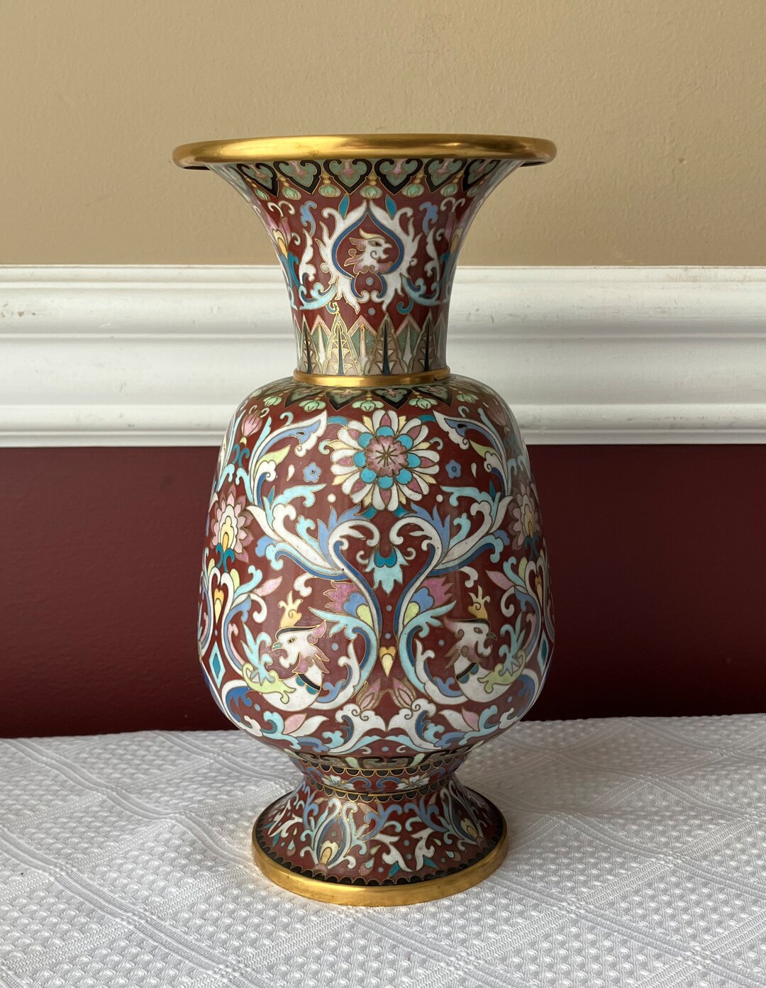 Rare VTG Chinese Cloisonné Jing Tai Lan Vase, Art Nouveau Style Vase, 9 ...