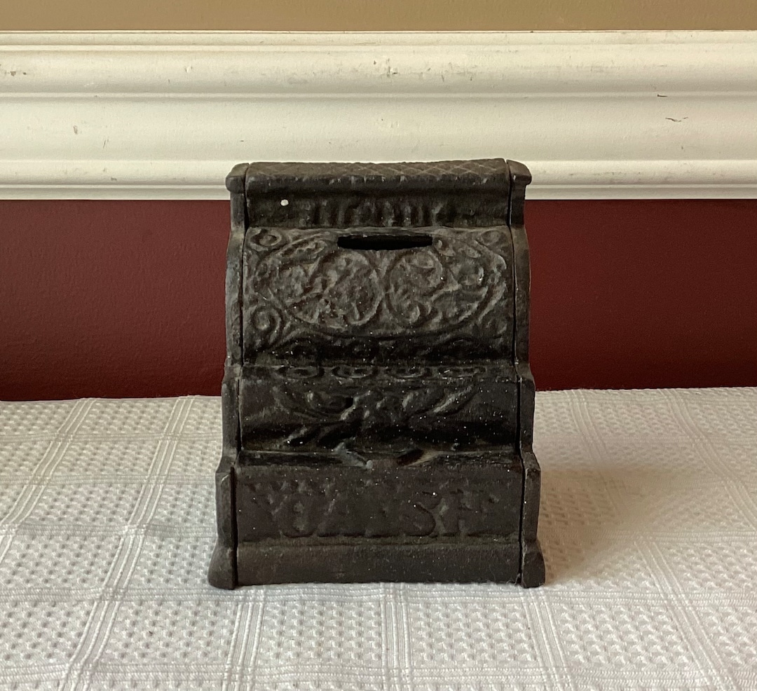 Antique Cast Iron Cash Register Coin Bank, Unmarked, 4.75 T X 4.25 W ...