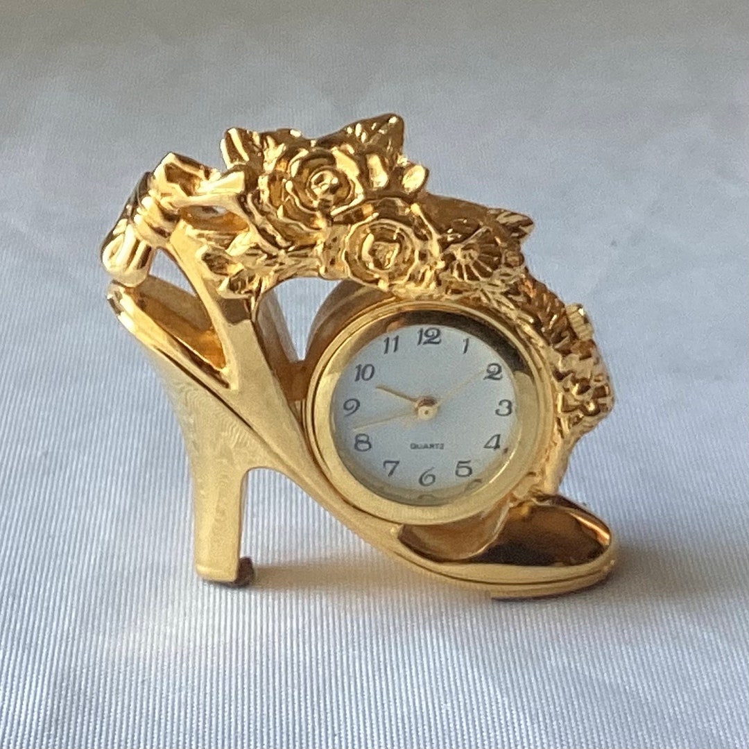 Vintage Miniature Quartz Clock, Gold-tone High Heel Shoe Clock, Japan ...
