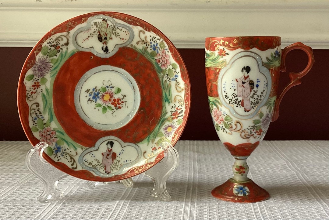 VTG Japanese Tashiro Hand Painted Egg Shell Porcelain Footed Cup ...
