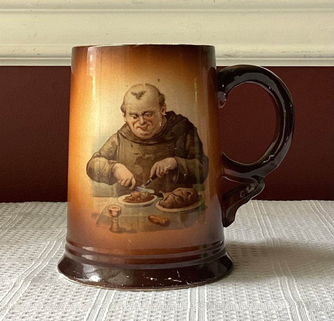 VTG Usona Goodwin Porcelain Tankard Stein Depicts a Monk Eating a Meal ...