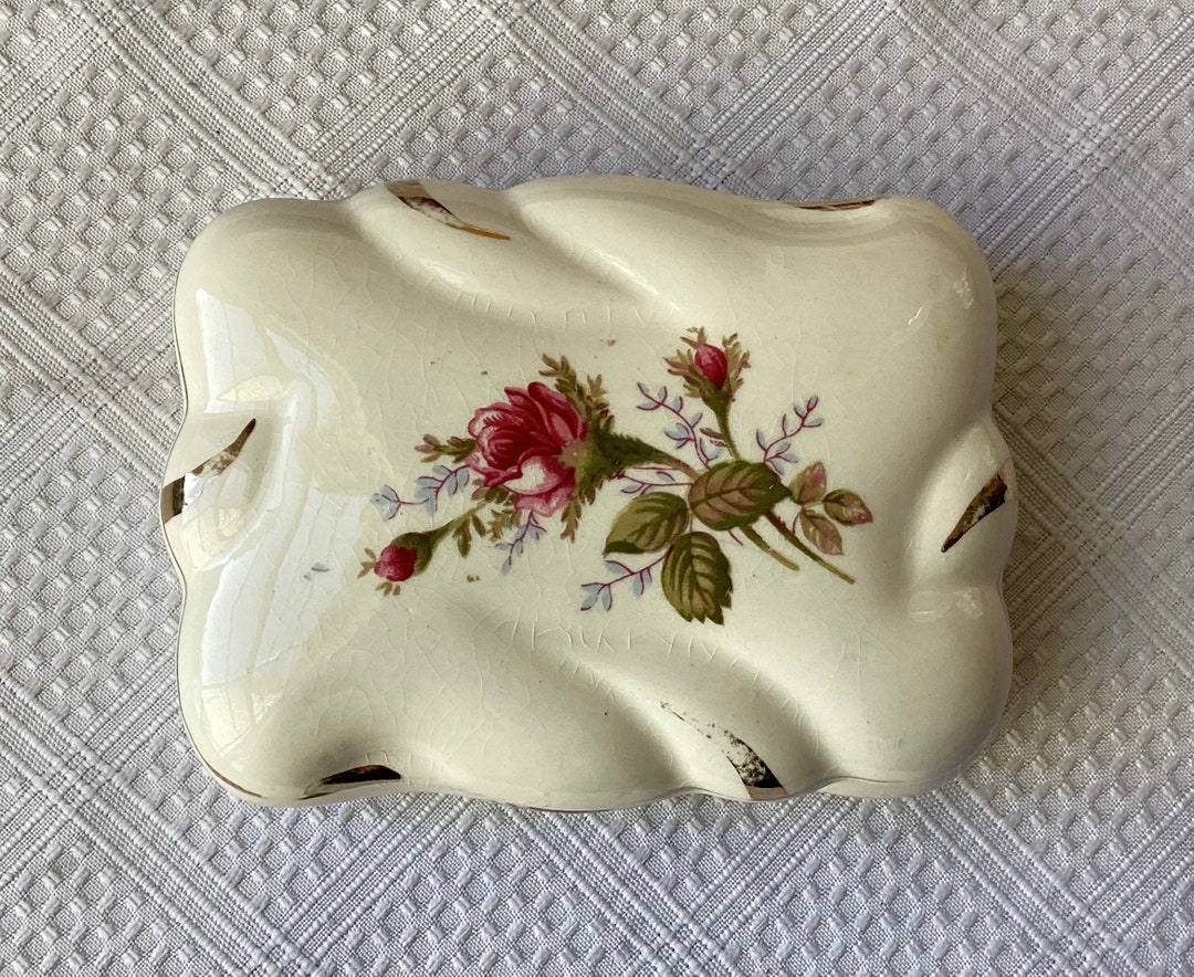 Vintage Porcelain Trinket Box, Rose-design, Unmarked - Etsy