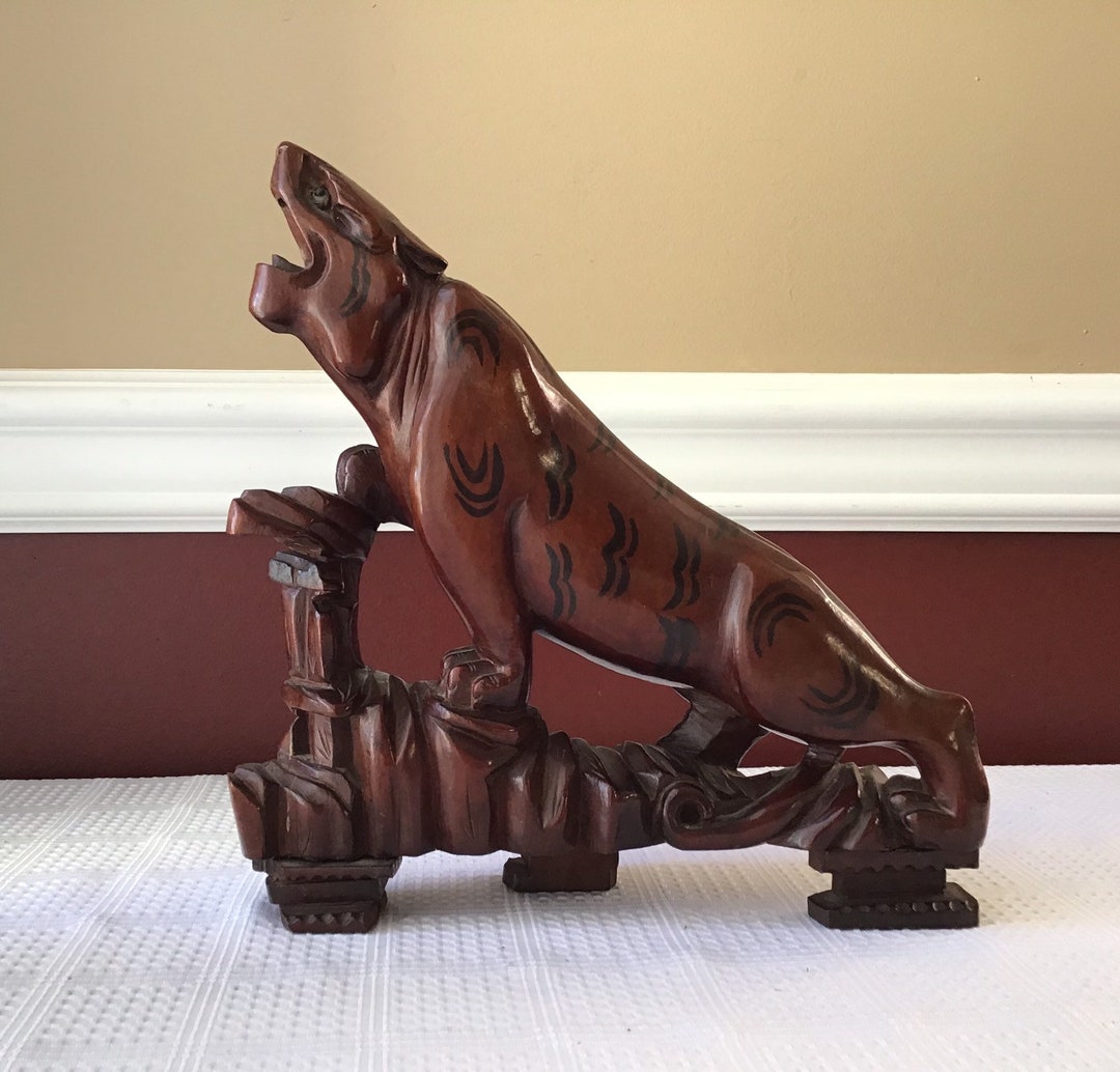 Vintage Carved Wooden Tiger - Etsy
