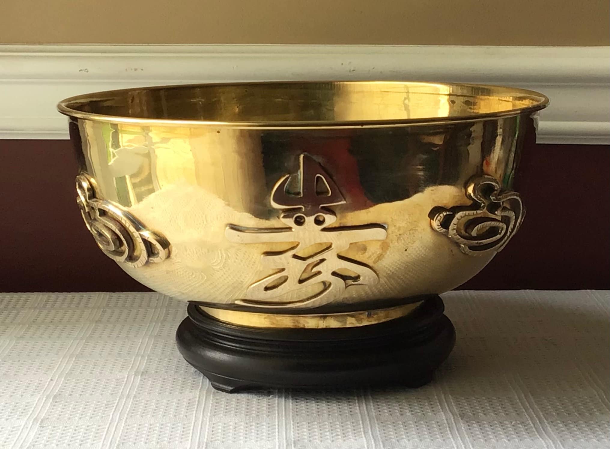 XL Vintage Chinese Brass Bowl With Chinese Characters With - Etsy