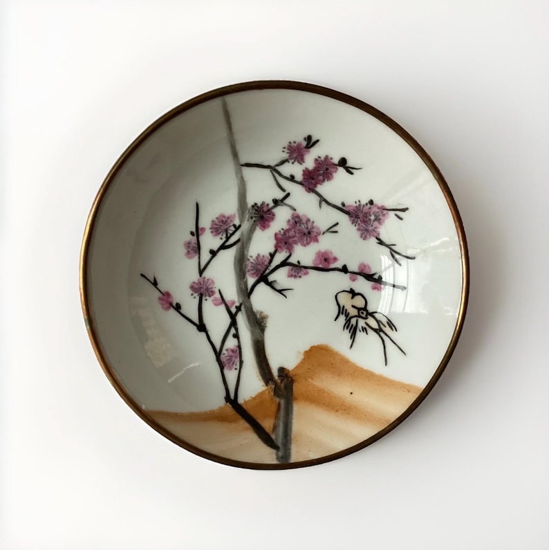 VTG Chinese Porcelain Bowl in Brass Case, Flowering Tree-design, 5" W ...