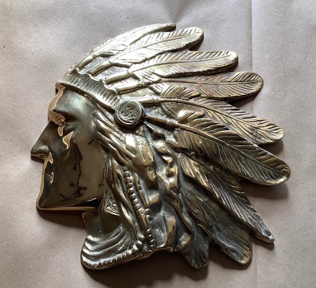 VTG Native American Chief Head Brass Wall Decor. 13" X 13", 4 Pounds ...
