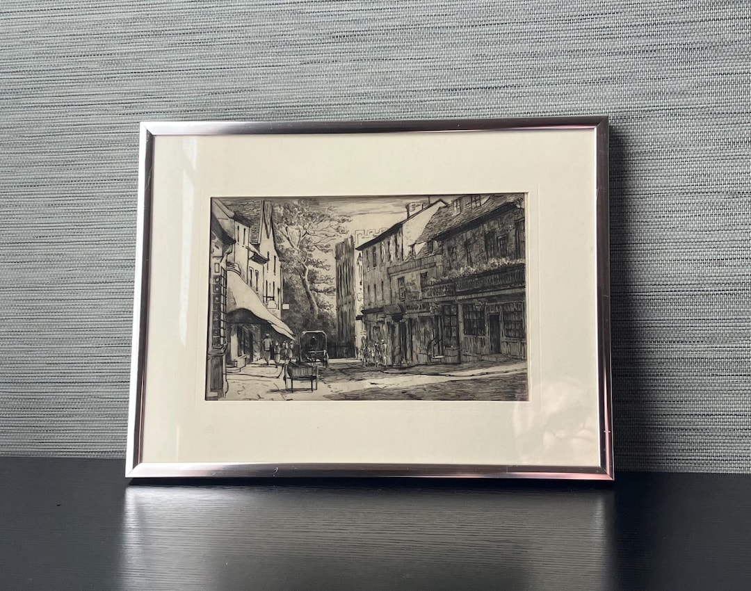 Antique European Original Etching, Old Street View/ Cityscape Etching ...