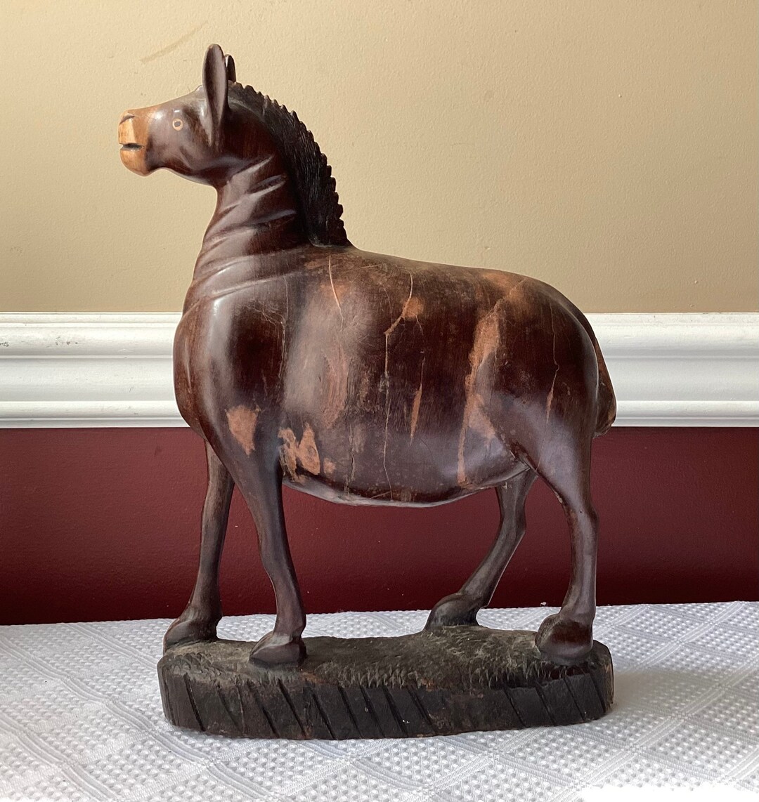 Vintage Wooden Carved Donkey Statue, Large and Heavy, Unmarked - Etsy