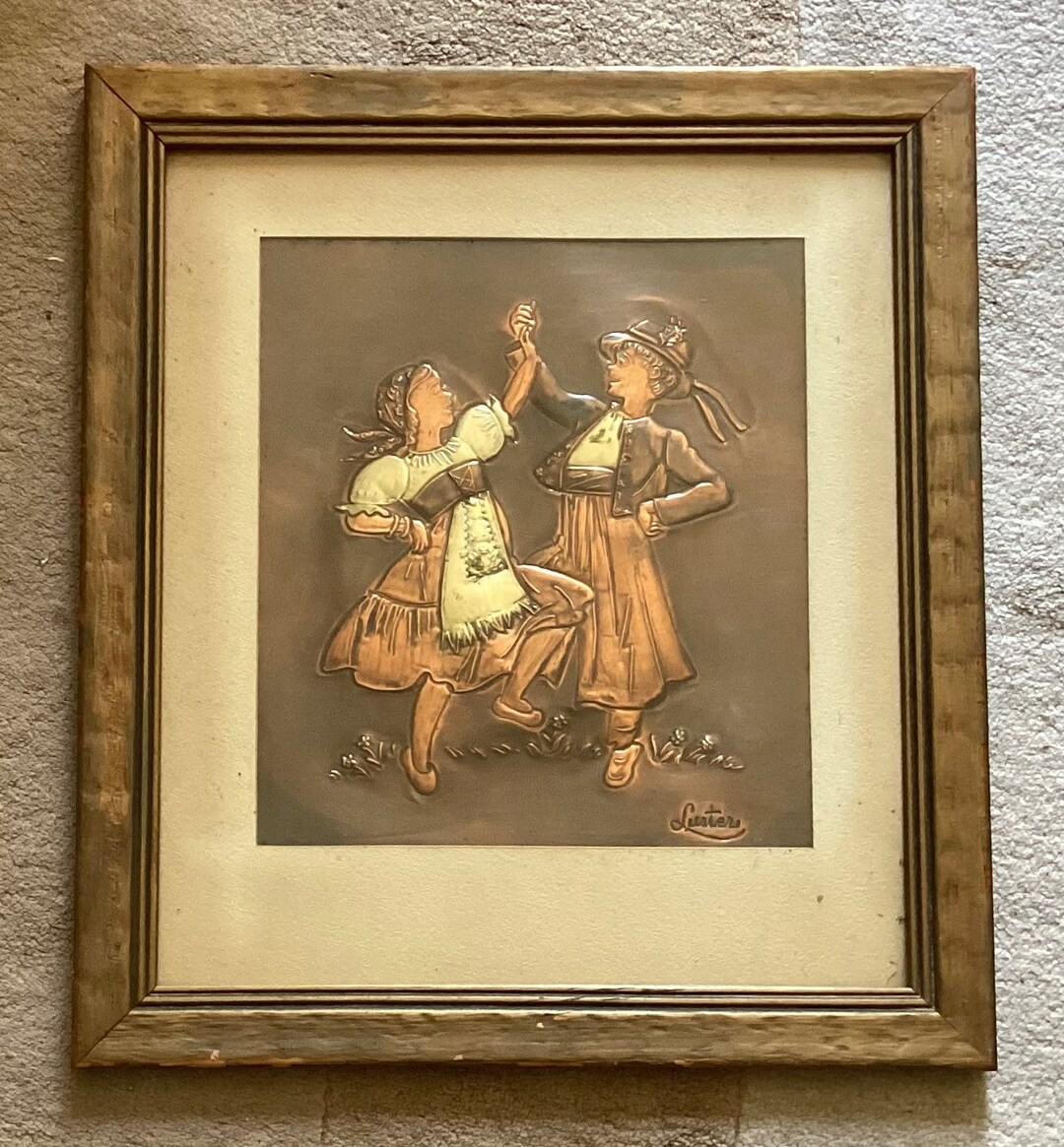 VTG 1945 Hammered Copper Relief, Signed and Framed, “sisters ...