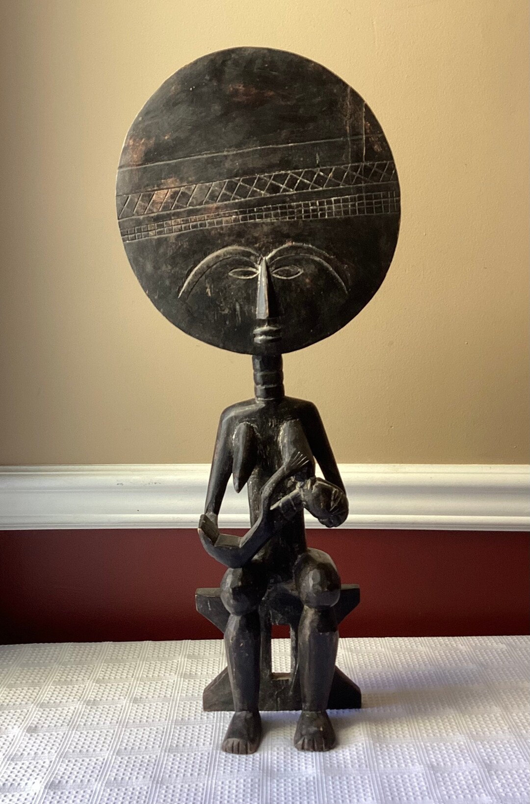 Vintage African Wooden Fertility Akua Ba Disk Headed Figure, 23 7/8” T ...