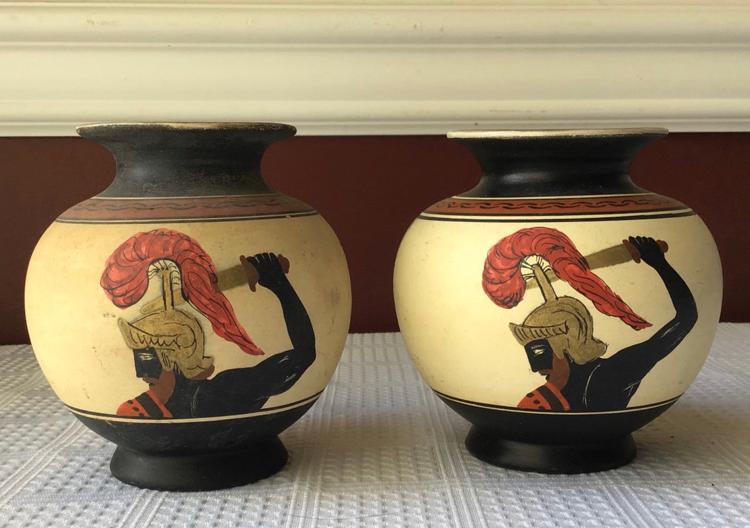 Lot of 2 Ceramic Greek Warrior Vases, Made in Greece, 4” - Etsy