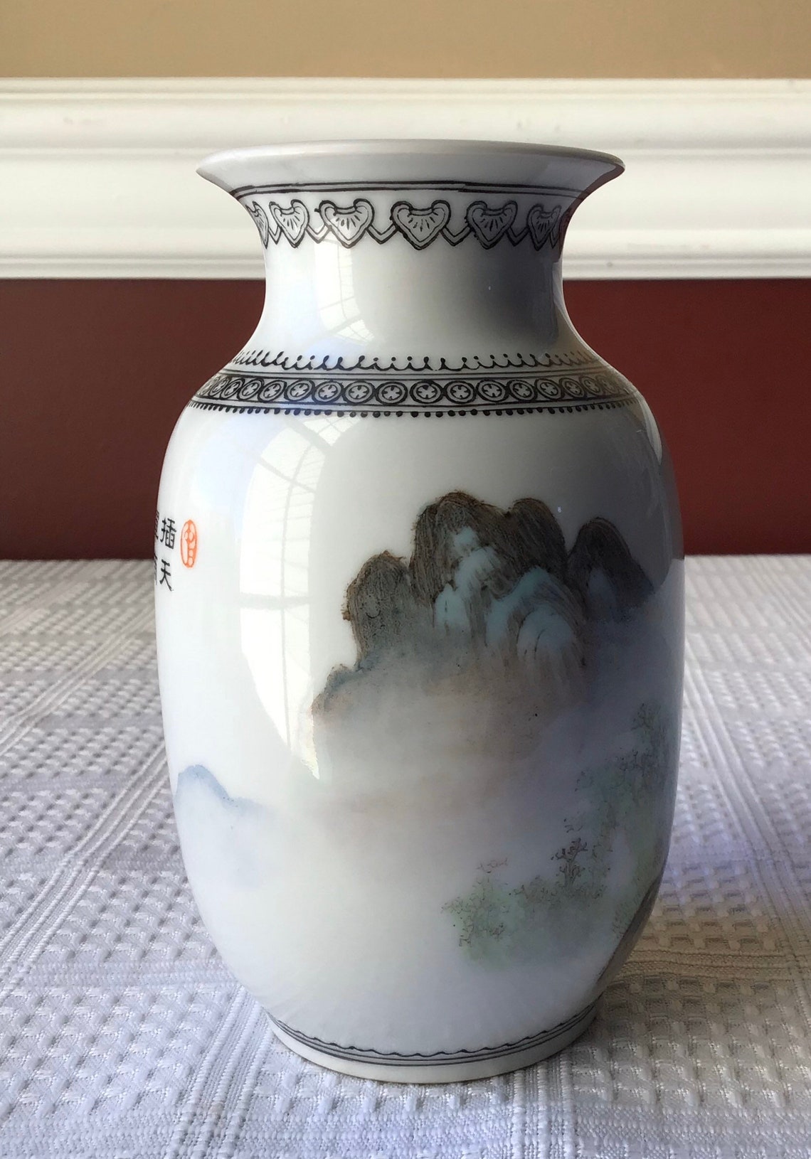 Vintage Chinese Hand Painted Porcelain Vase Inscribed & - Etsy