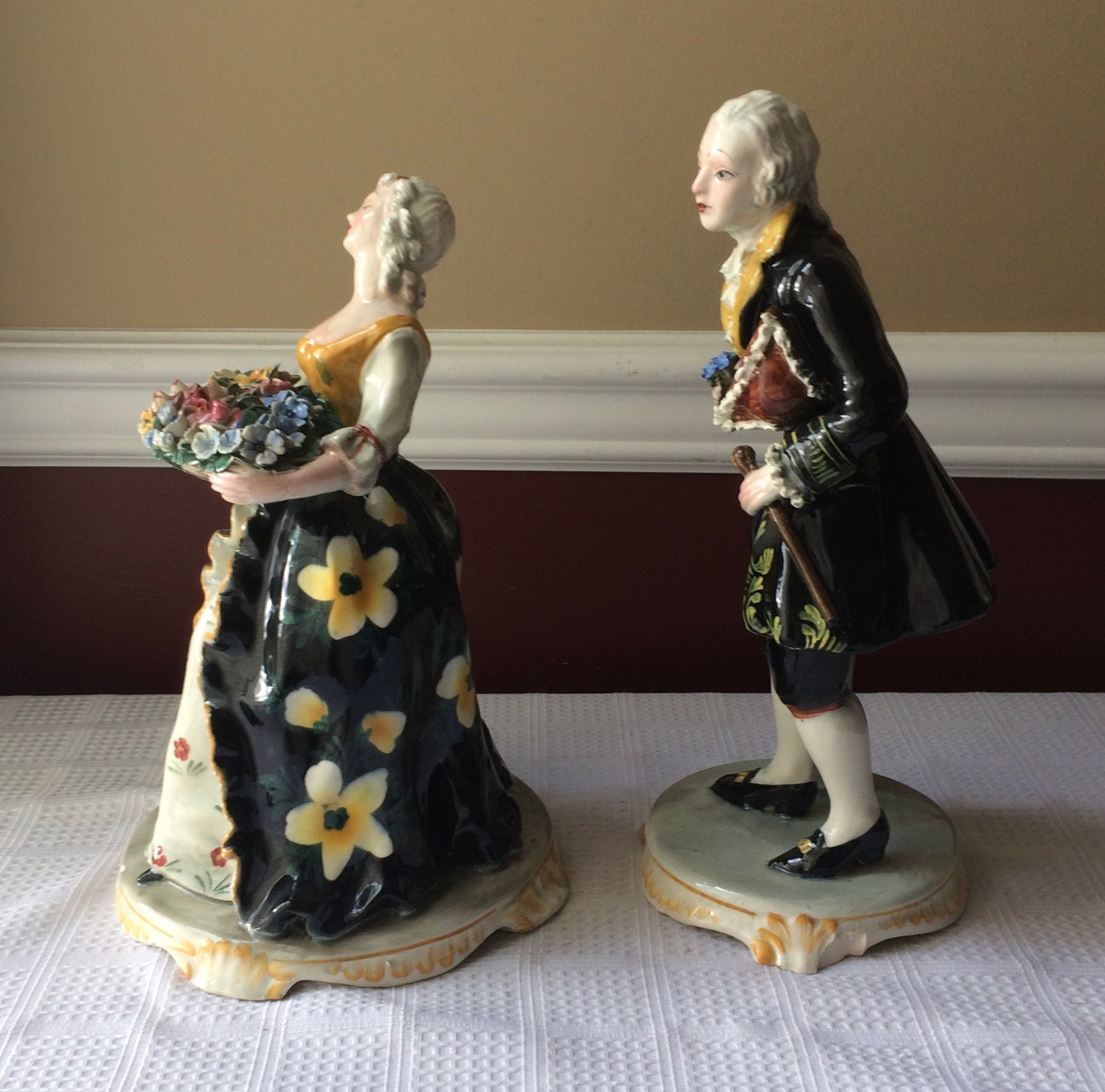 Large Antique Pair of Victorian Style Porcelain Italian Figurines, 12 3 ...