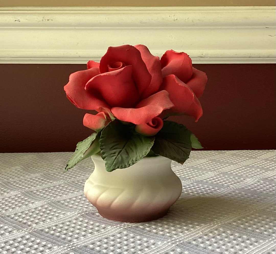 Vintage Capodimonte Porcelain Red Roses in Pot Figurine Made in Italy ...