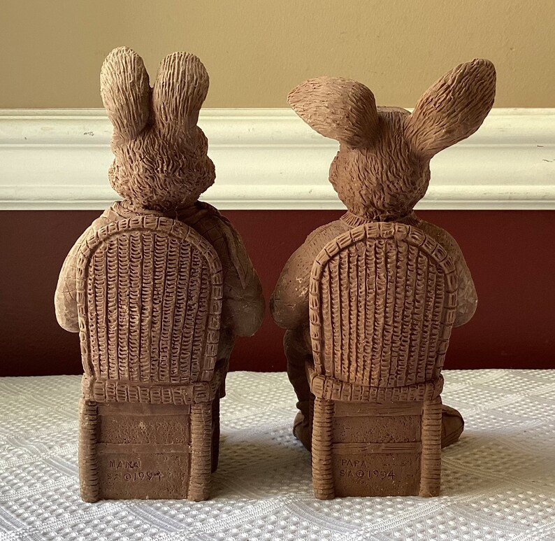 VTG 1994 Pecan Resin Rabbit Figurines With Base, “nana” & “papa”, 7 1/8 ...