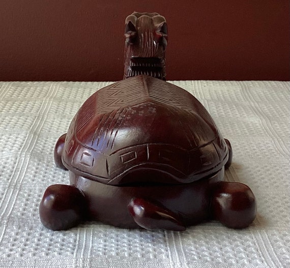 VTG Chinese Rosewood Dragon/Turtle Figurine Box With … - Gem