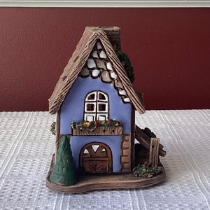 Vintage Hand Made Ceramic Miniature House Tea Light Candleholder, 4” T ...