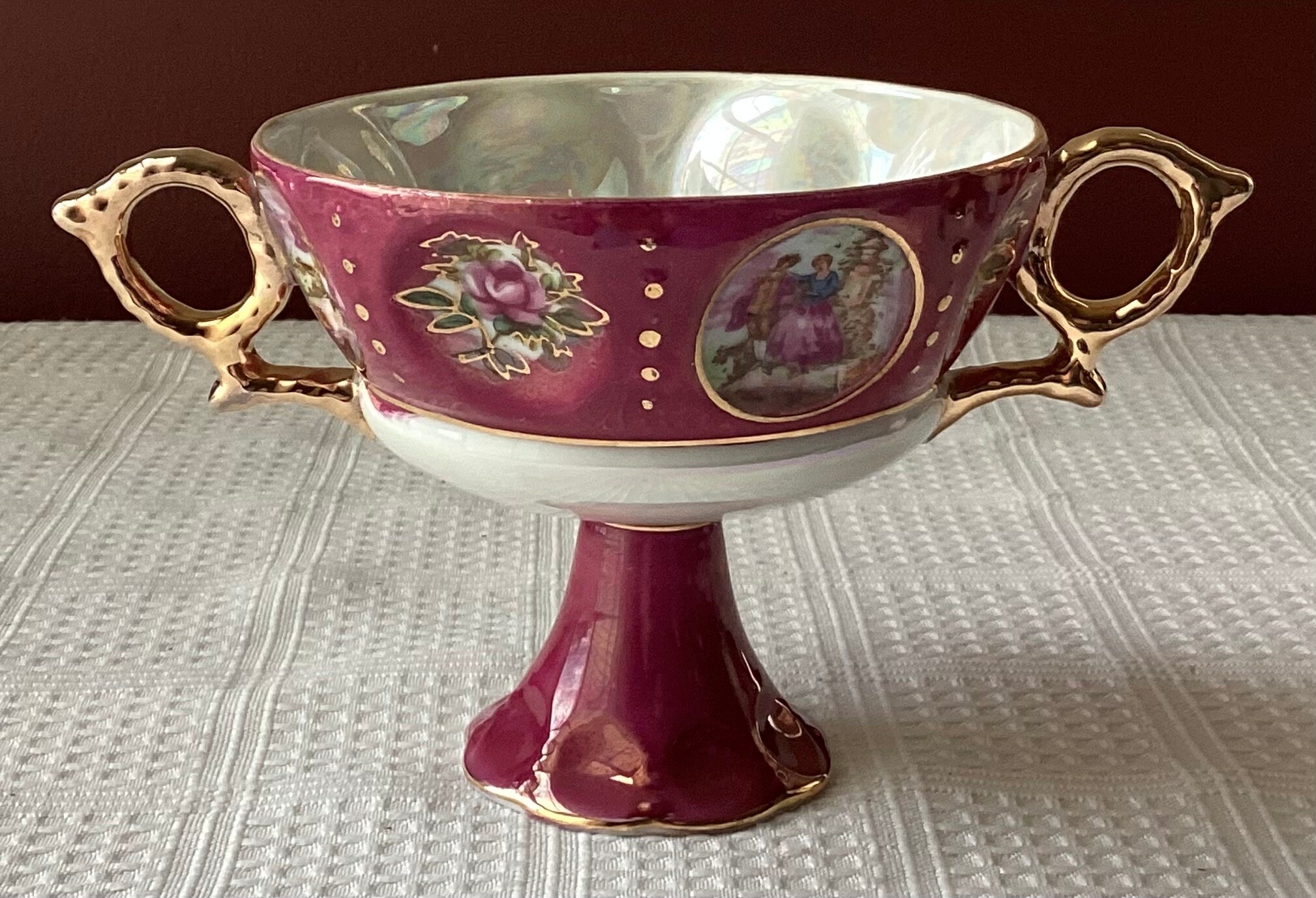VTG Victorian-style Porcelain Compote Pedestal Bowl, Pearl Luster ...