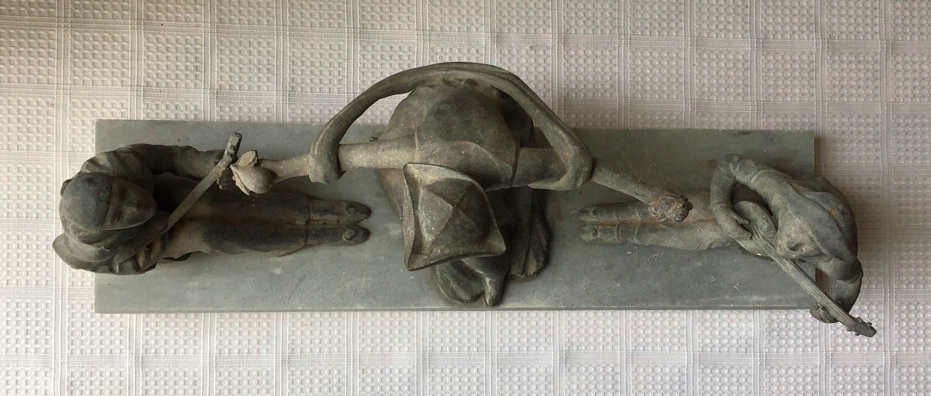 Antique Heavy French Metal Statue on Marble, Two Musicians and Lady ...