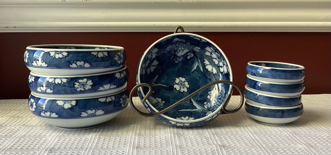 Vintage 8-piece Japanese Porcelain Individual & Sauce Bowls, Fish ...