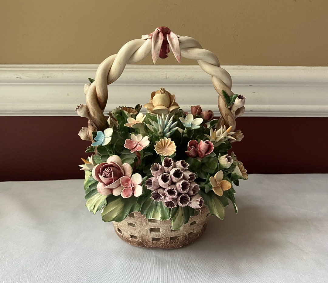 VTG Capodimonte 3D Porcelain Flower Basket, Italy, From General A.M. Gray USMC (see Condition ...