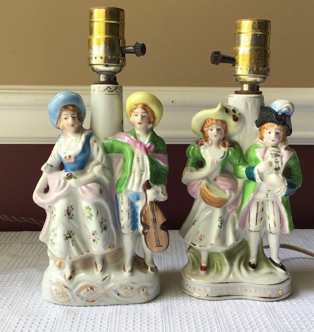 Lot of 2 Vintage Porcelain Victorian Style Lamp Bases, One is Marked ...