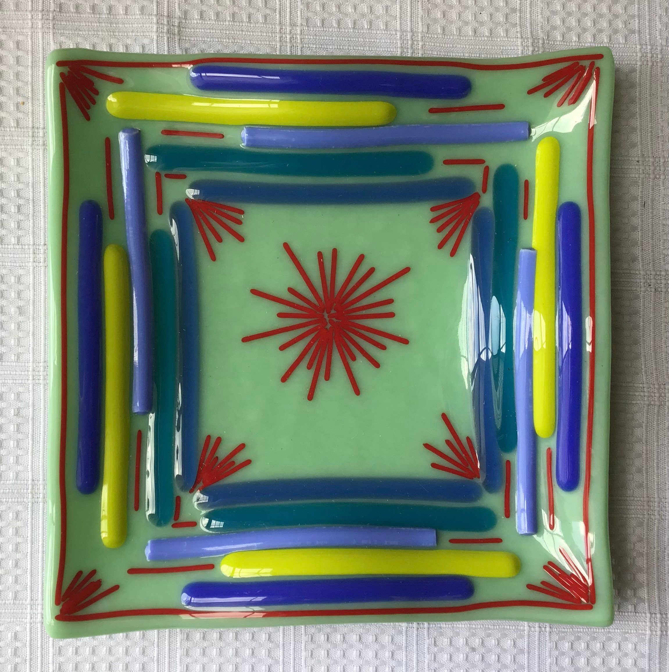Vintage Greek Mixaha Square Art Glass Plate, 8” X 8” - Etsy