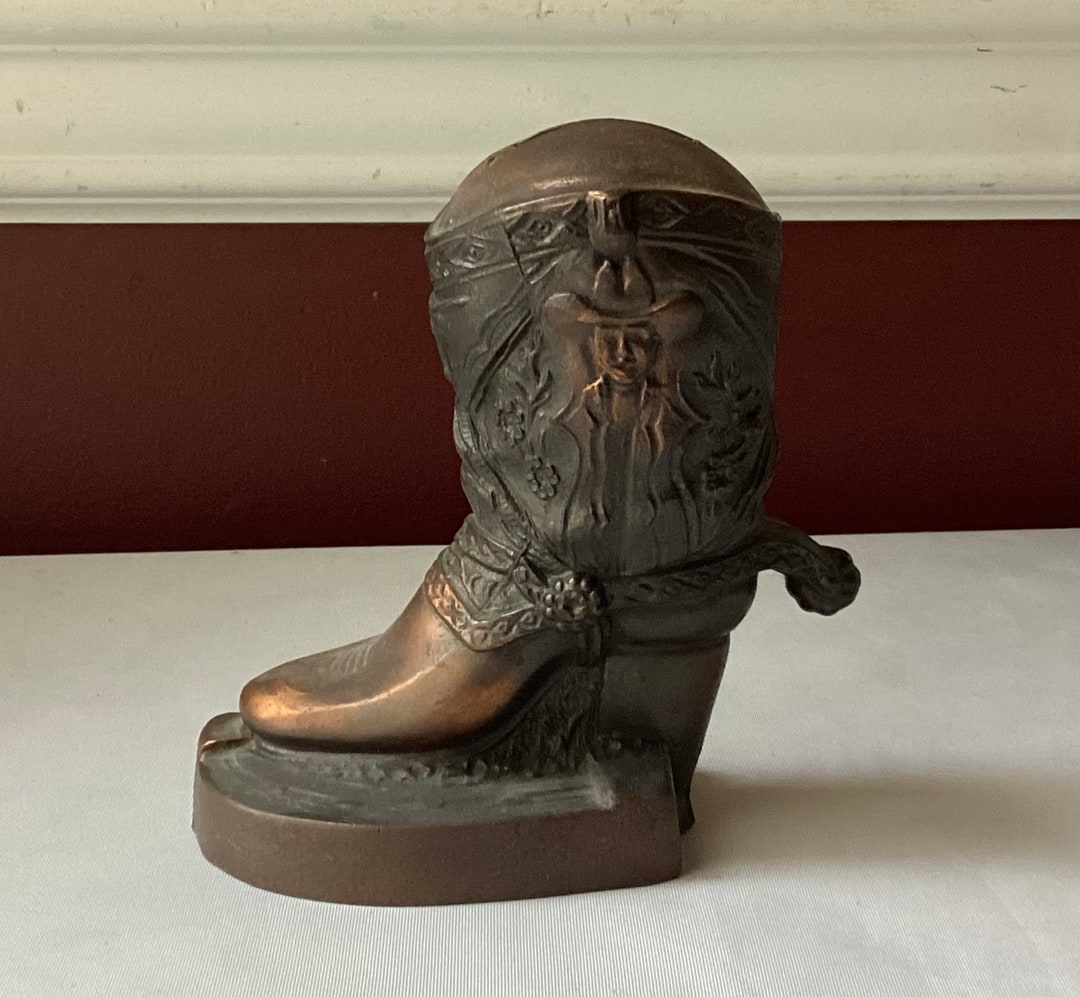 Vintage Cast Metal Cowboy Boot Coin/ Piggy Bank, Unmarked, 5" Tall - Etsy