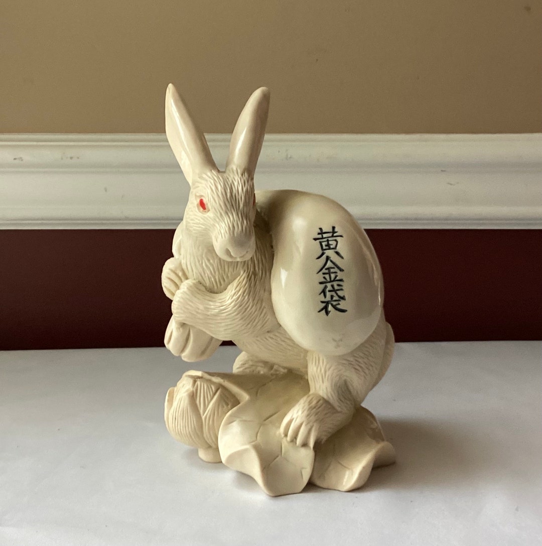 VTG Chinese Zodiac Resin Rabbit Statue With Inscription "bag of Gold ...