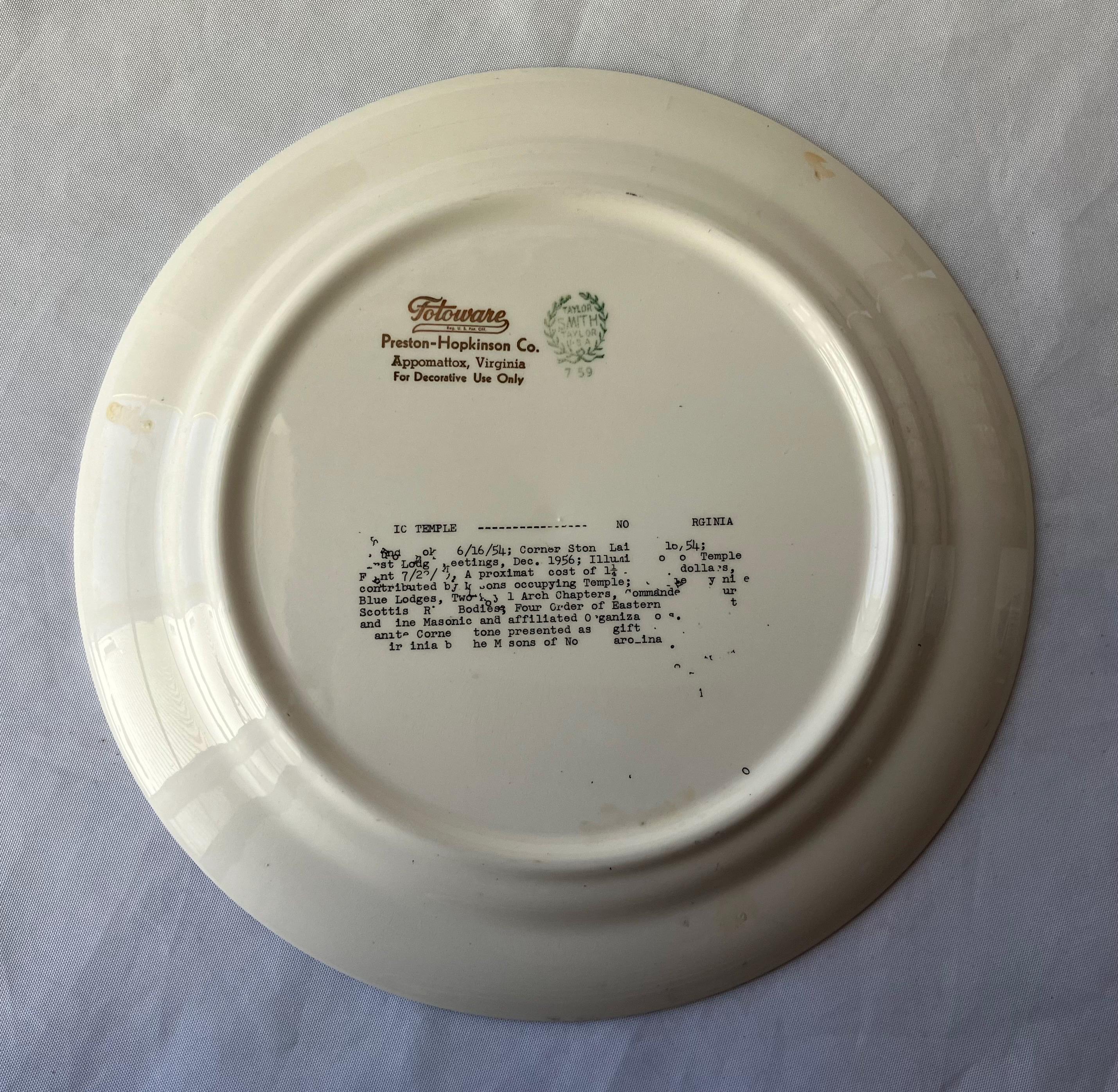 Masonic Temple Norfolk, Virginia Porcelain Plate, Fotoware, Preston ...
