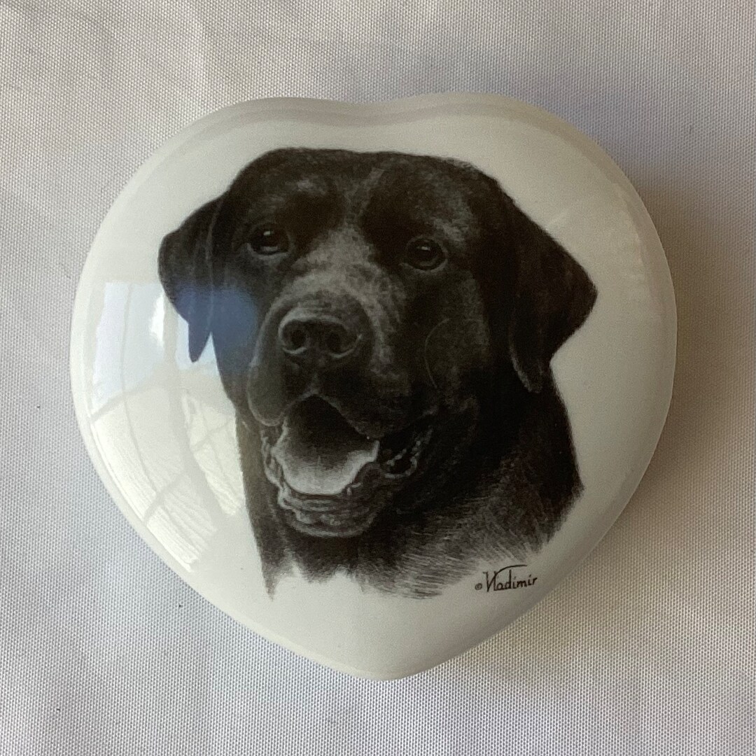 Vintage Vladimir Porcelain Trinket Box, Black Labrador Dog Collectible ...