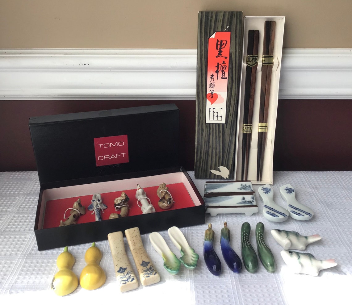 Vintage Chinese Chopsticks and Chopstick Rests animals Fish - Etsy