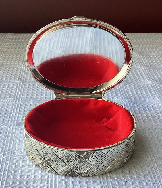 Vintage F.B. Rogers Silver Plate Trinket Box with Mir… - Gem