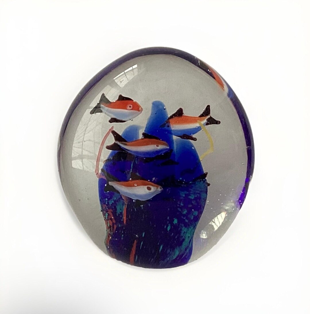 VTG Art Glass Paperweight With Fish Design, Unmarked, 4
