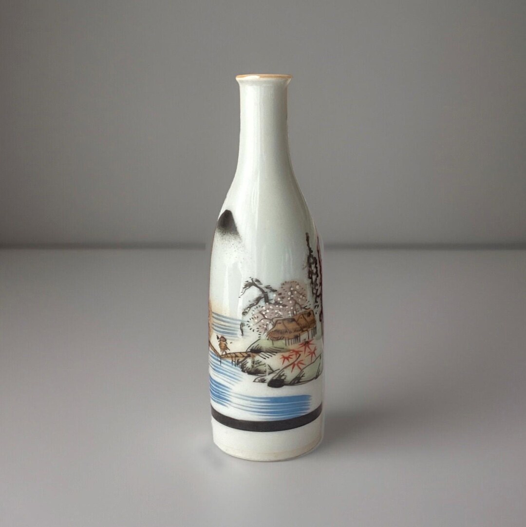 VTG Japanese Porcelain Decanter/ Bottle, Landscape Scene, Unmarked, 7 1 ...