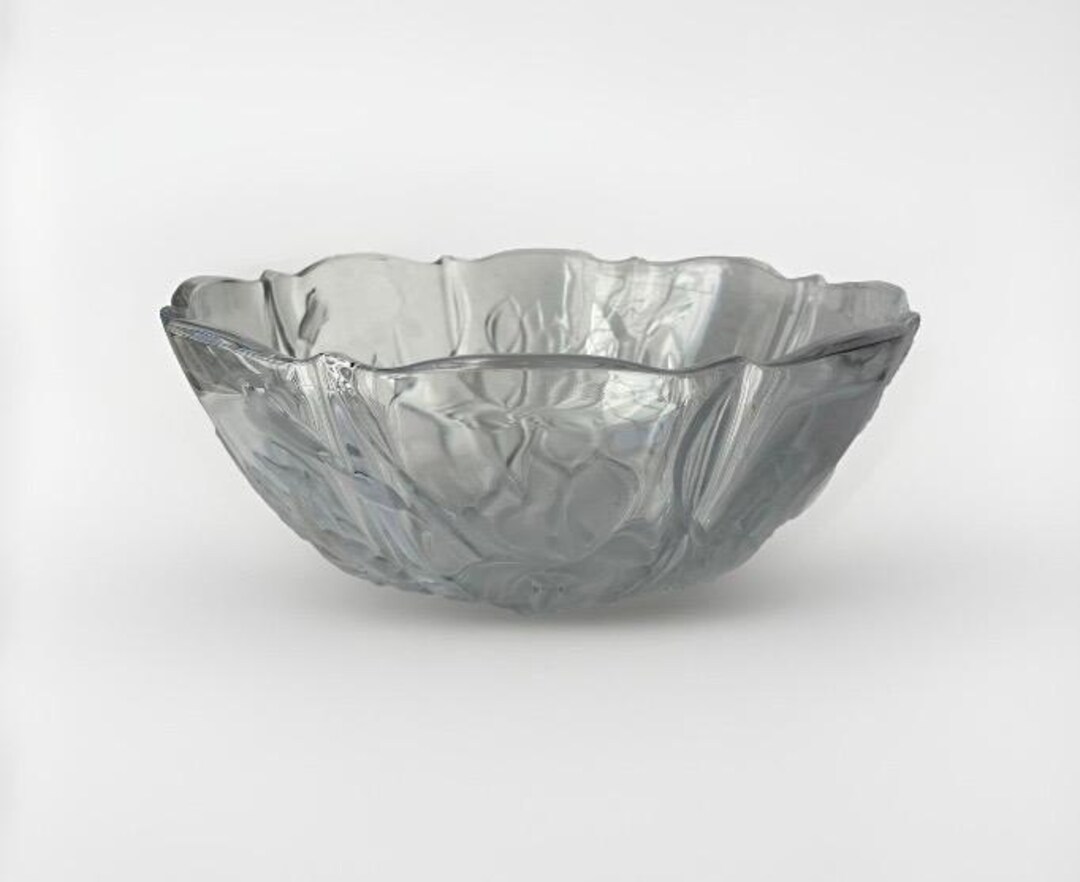 Vintage Large Round Glass Bowl With Frosted Glass Iris Design, Unmarked ...