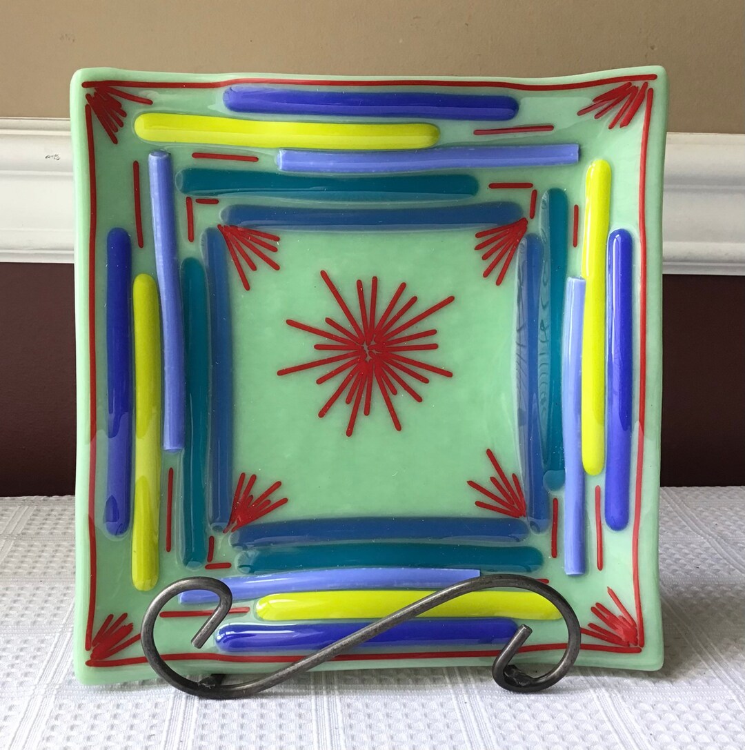 Vintage Greek Mixaha Square Art Glass Plate, 8” X 8” - Etsy