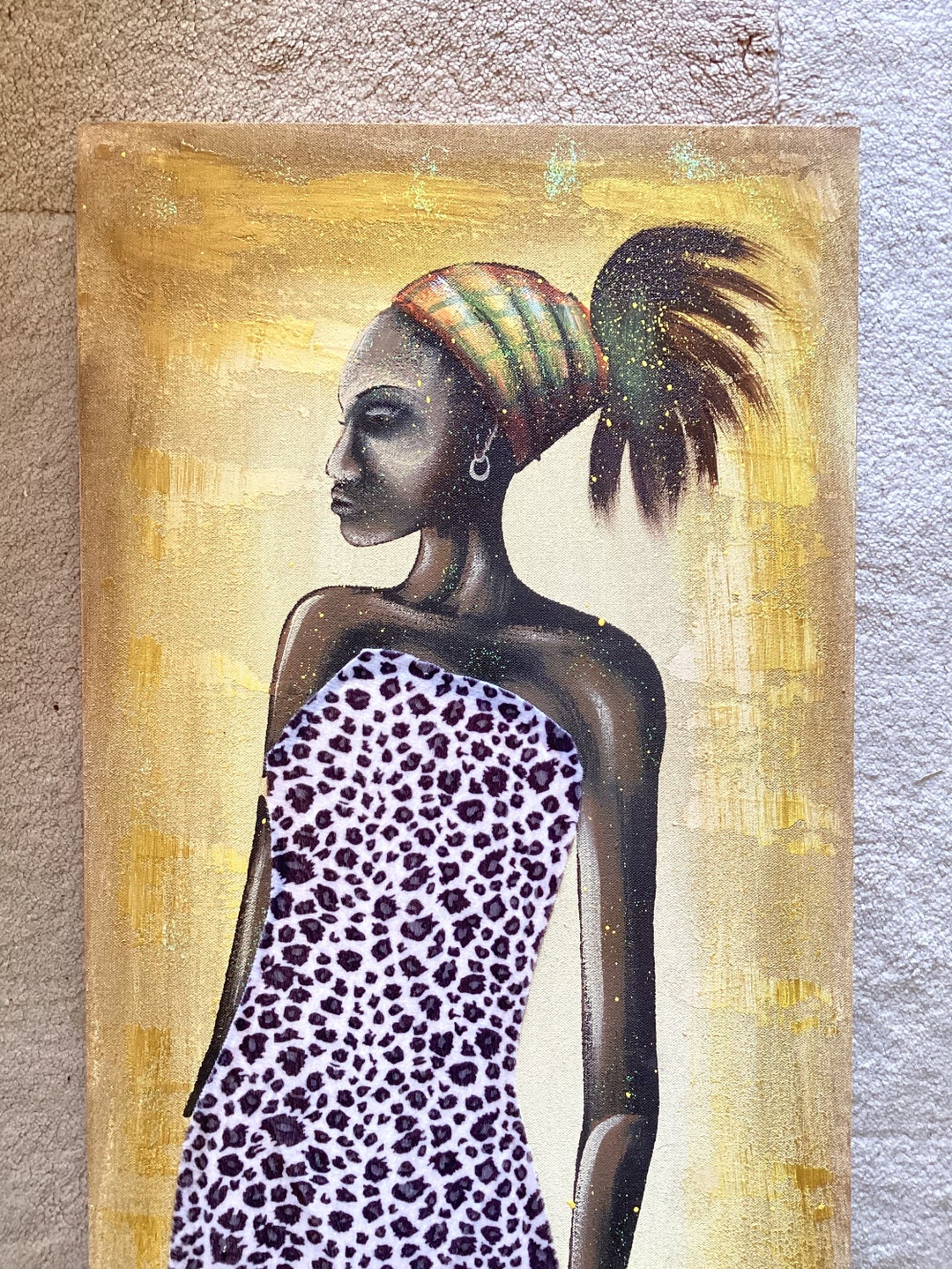 Vintage Tall (40”) African Mixed Media Art on Canvas, Unsigned - Etsy