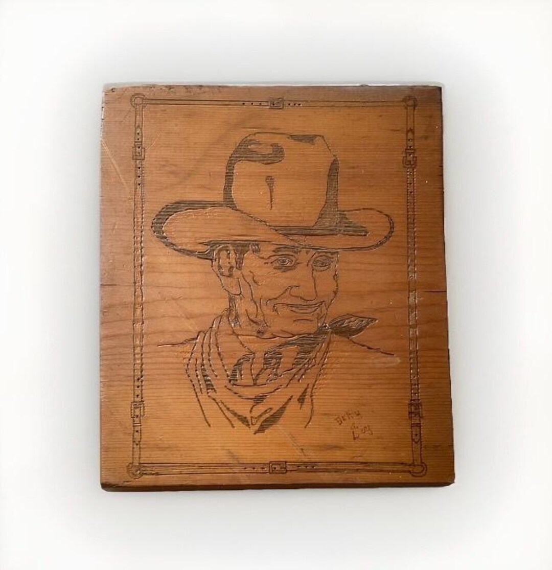 Vintage Burned Wooden /pyrography John Wayne Portrait Art, Signed - Etsy