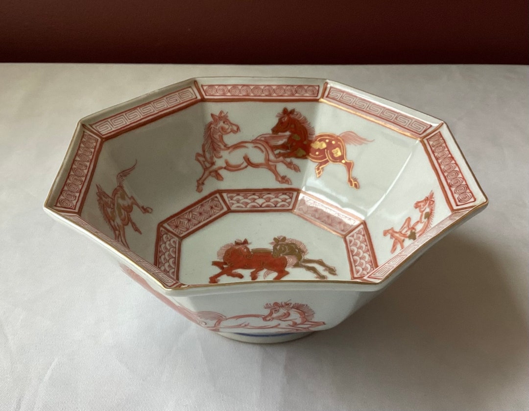 Antique Late Edo Era Japanese Fuku Kutani Octagonal Horse Design ...