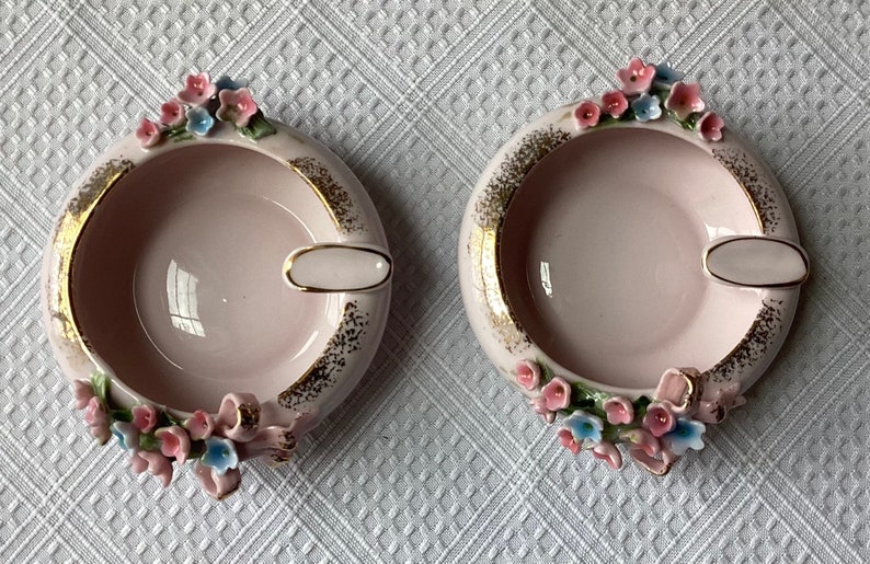 Pair of Vintage Lefton China Hand Painted Porcelain Ashtrays Made in ...