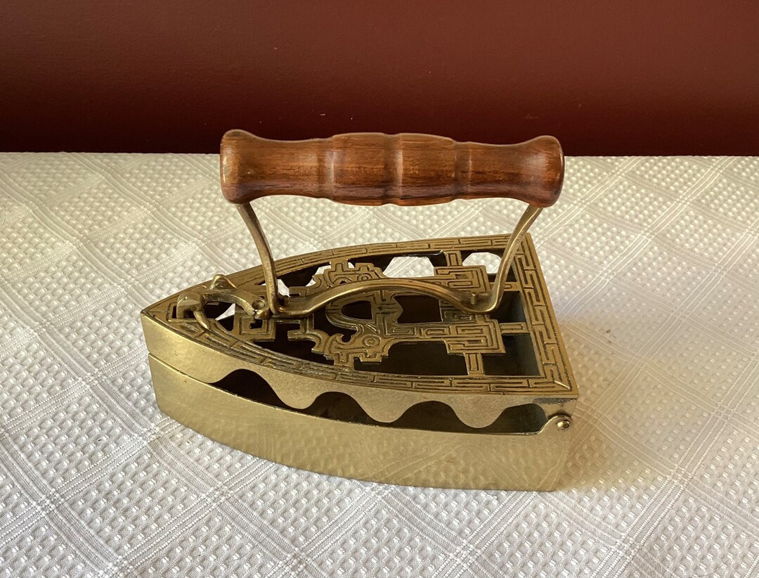 VTG Chinese Solid Brass Coal Sad Iron With Wooden Handle, Made in ...