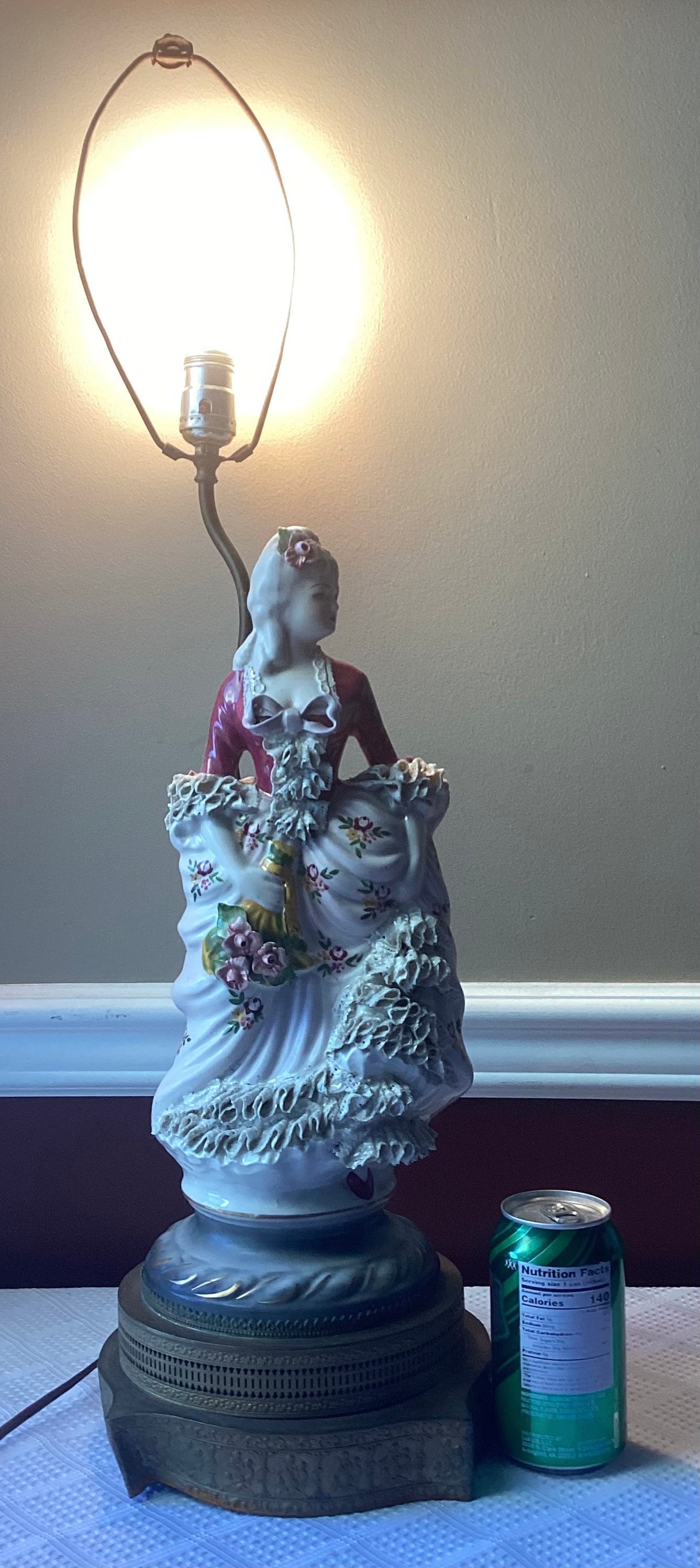Antique Victorian Porcelain-brass Lamp of Victorian Lady, (working, No ...