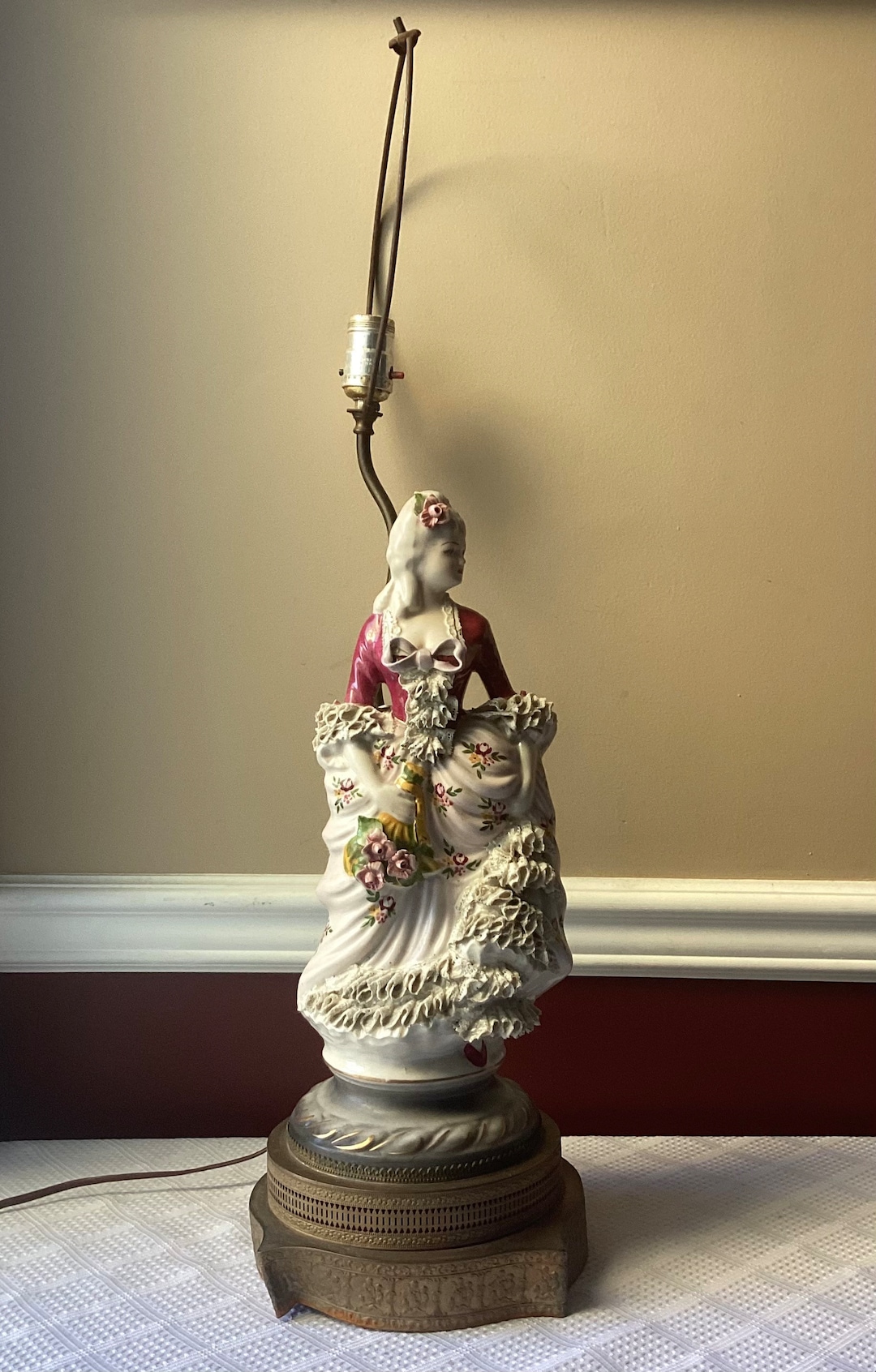 Antique Victorian Porcelain-brass Lamp of Victorian Lady, (working, No ...