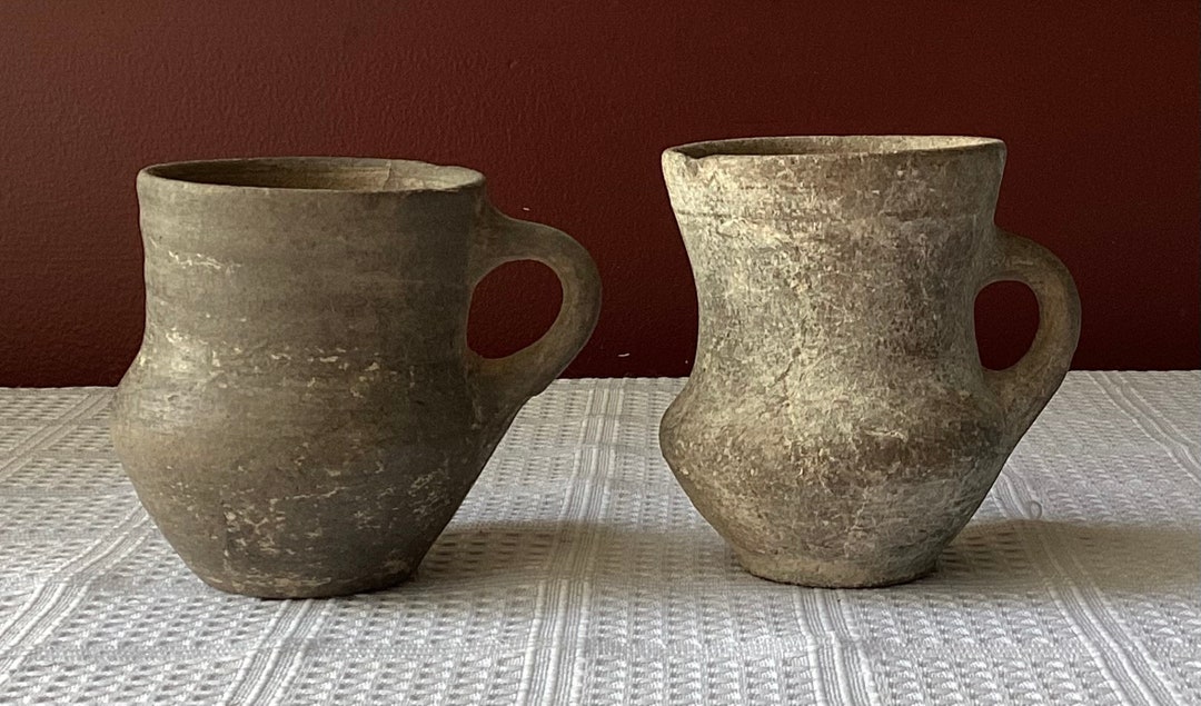 Lot of Two Antique Primitive Handmade Clay Cups - Etsy